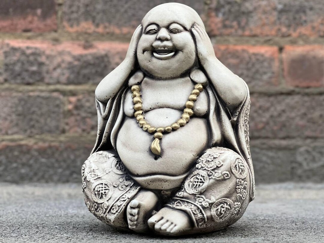 Massive Smiling Buddha Figurine Concrete Happy Buddha Decor Outdoor ...