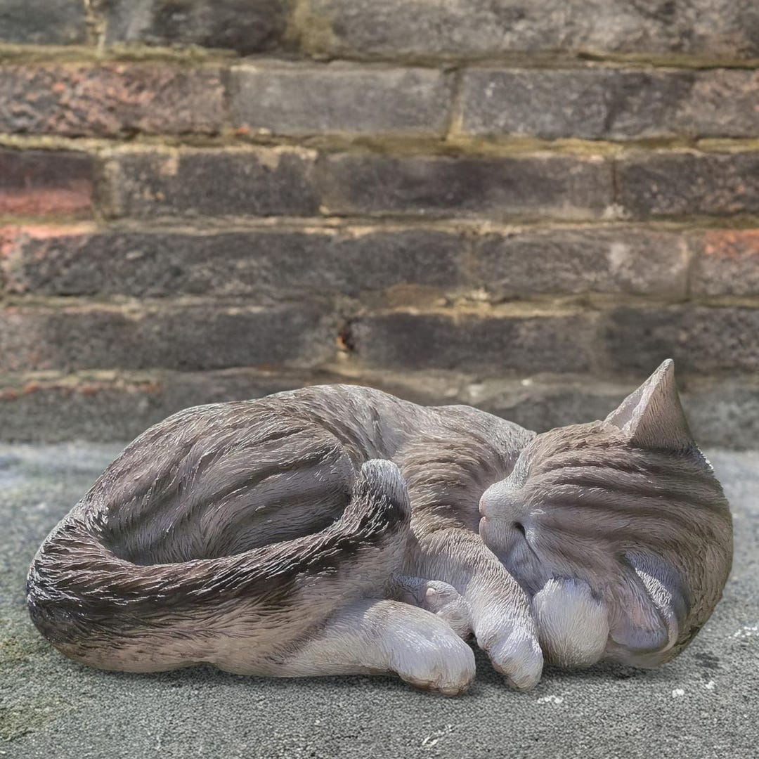 Cute Curled Cat Figurine Concrete Kitten Sculpture Handmade Animal ...