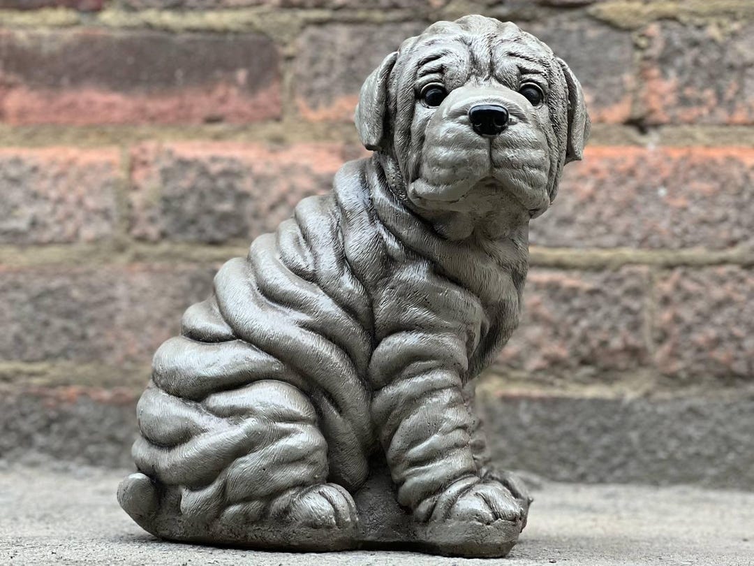 Handmade Shar Pei Dog Figurine Stone Puppy Sculpture Outdoor Shar Pei ...