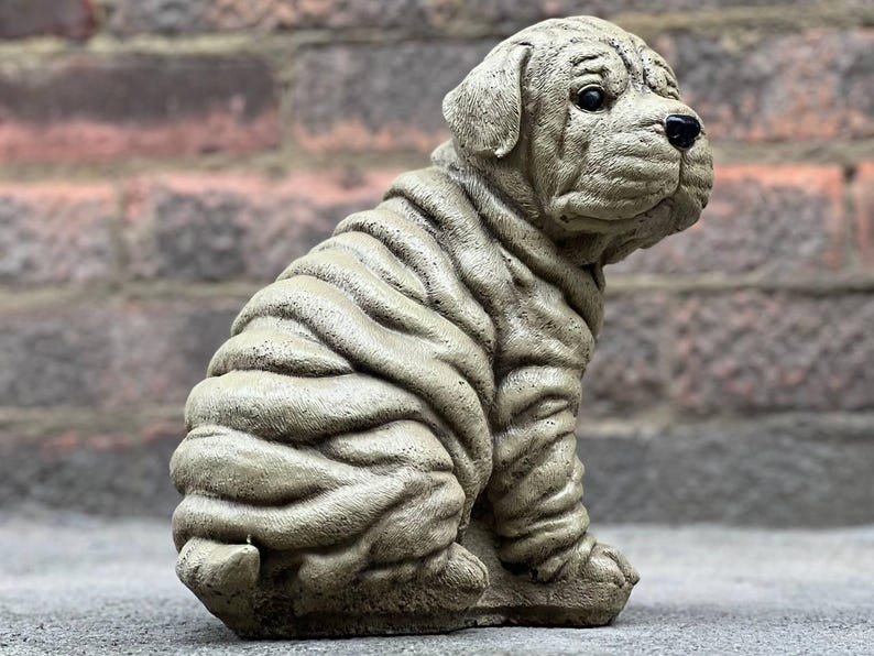 Outdoor Shar Pei Dog Statue Stone Wrinkled Puppy Sculpture Cement Dog ...