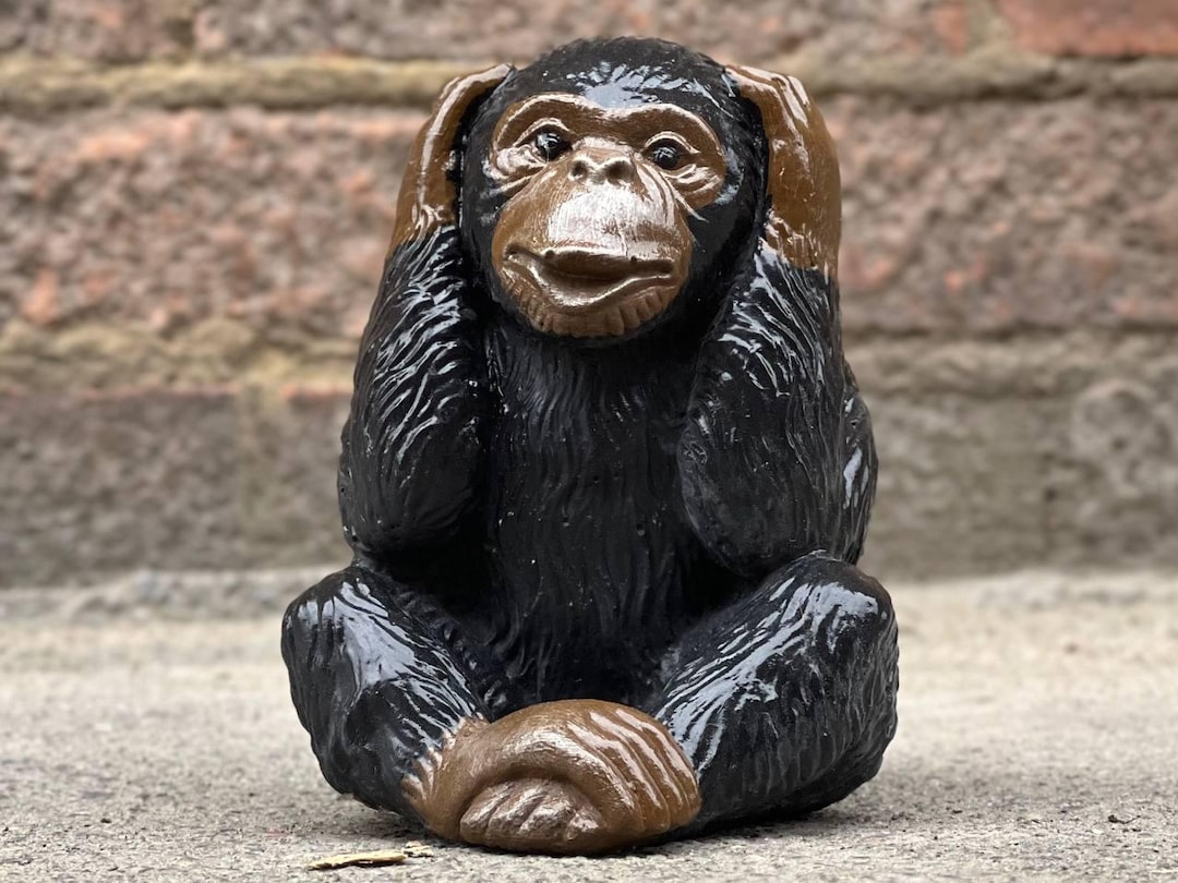 Concrete Chimpanzee Statue Garden Monkey Decoration Hear No Evil ...