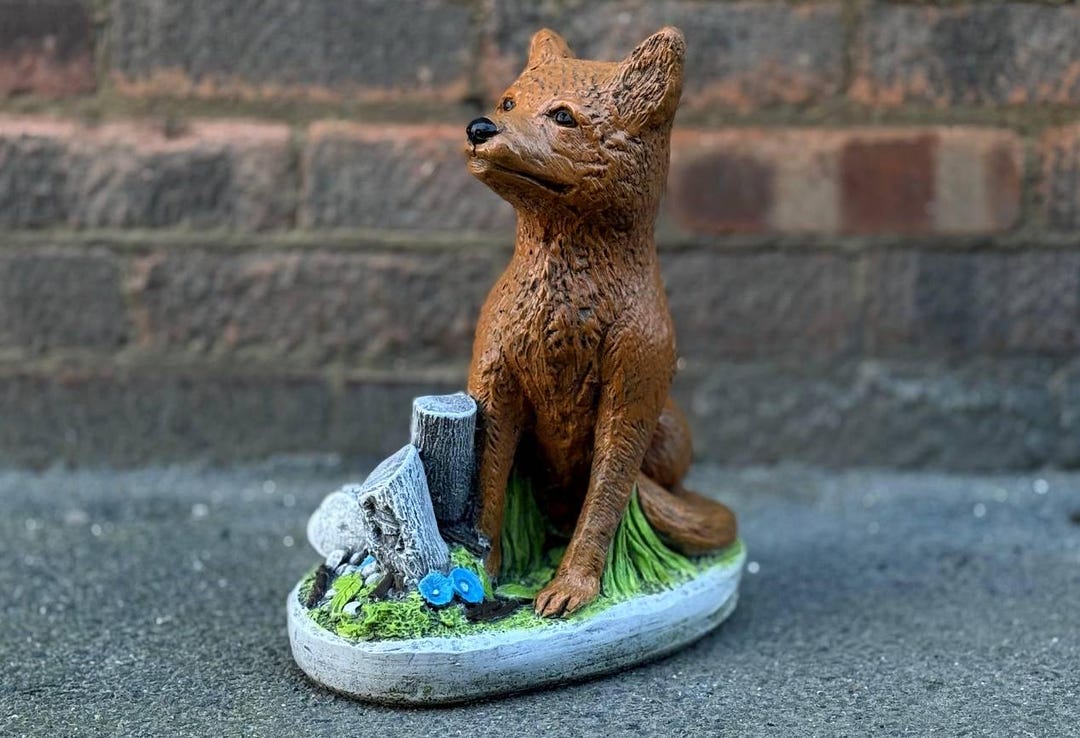 Stone Fox Statue Concrete Cute Fox Ornament Cement Animal Figurine ...