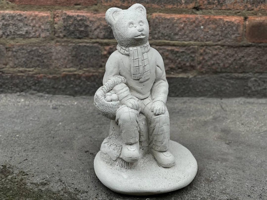 Stone Teddy Bear Statue Sitting Bear Garden Decor Concrete Teddy ...