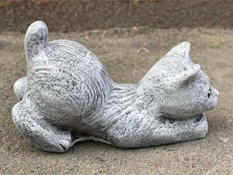 Playful Cat Figurine Cement Kitten Decoration Stone Kitty Sculpture ...