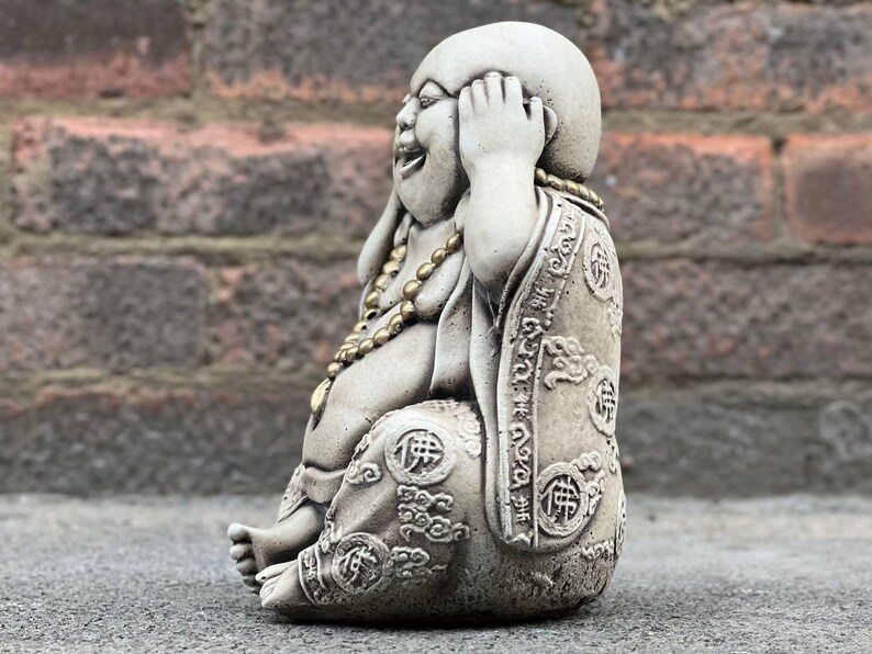 Massive Smiling Buddha Figurine Concrete Happy Buddha Decor Outdoor ...