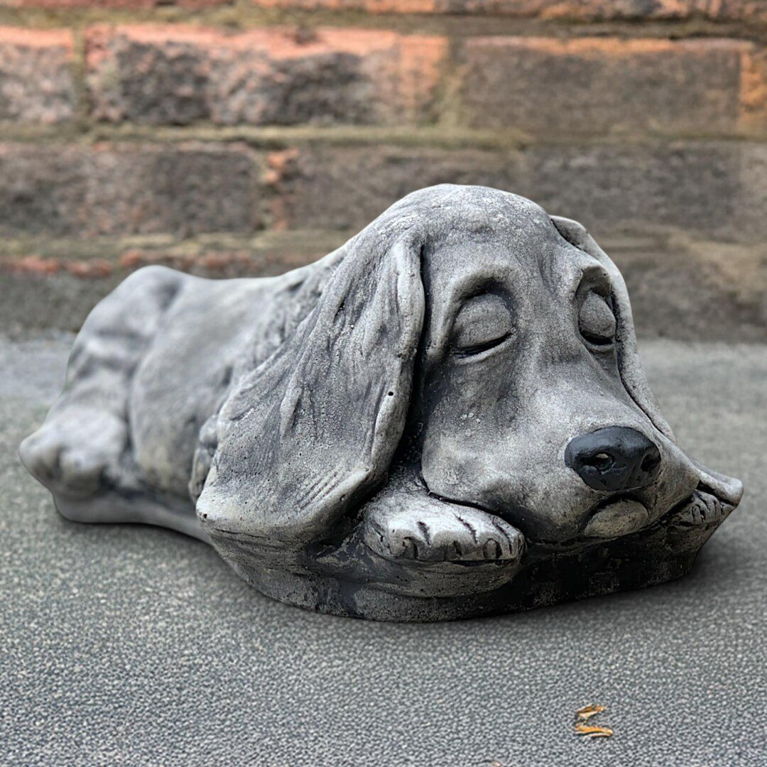 Concrete Sleeping Dog Statue Garden Pet Memorial Sculpture Outdoor ...