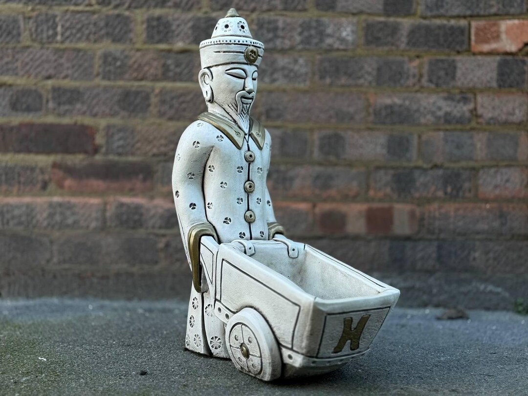 Chinese Man With Flower Pot Statue Concrete Buddha With Planter ...