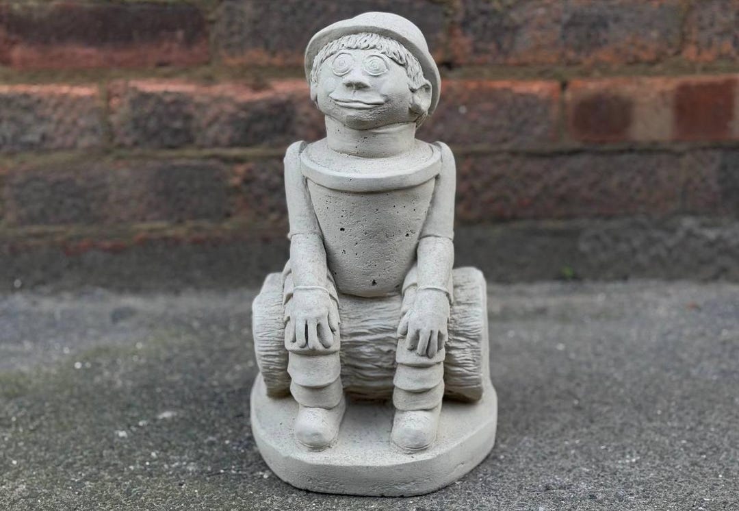 Garden Boy Statue Concrete Boy on Log Sculpture Stone Man Decoration ...