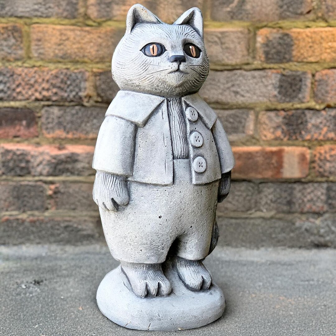 Stone Kitty Statue Concrete Kitten Figurine Outdoor Cat Sculpture ...
