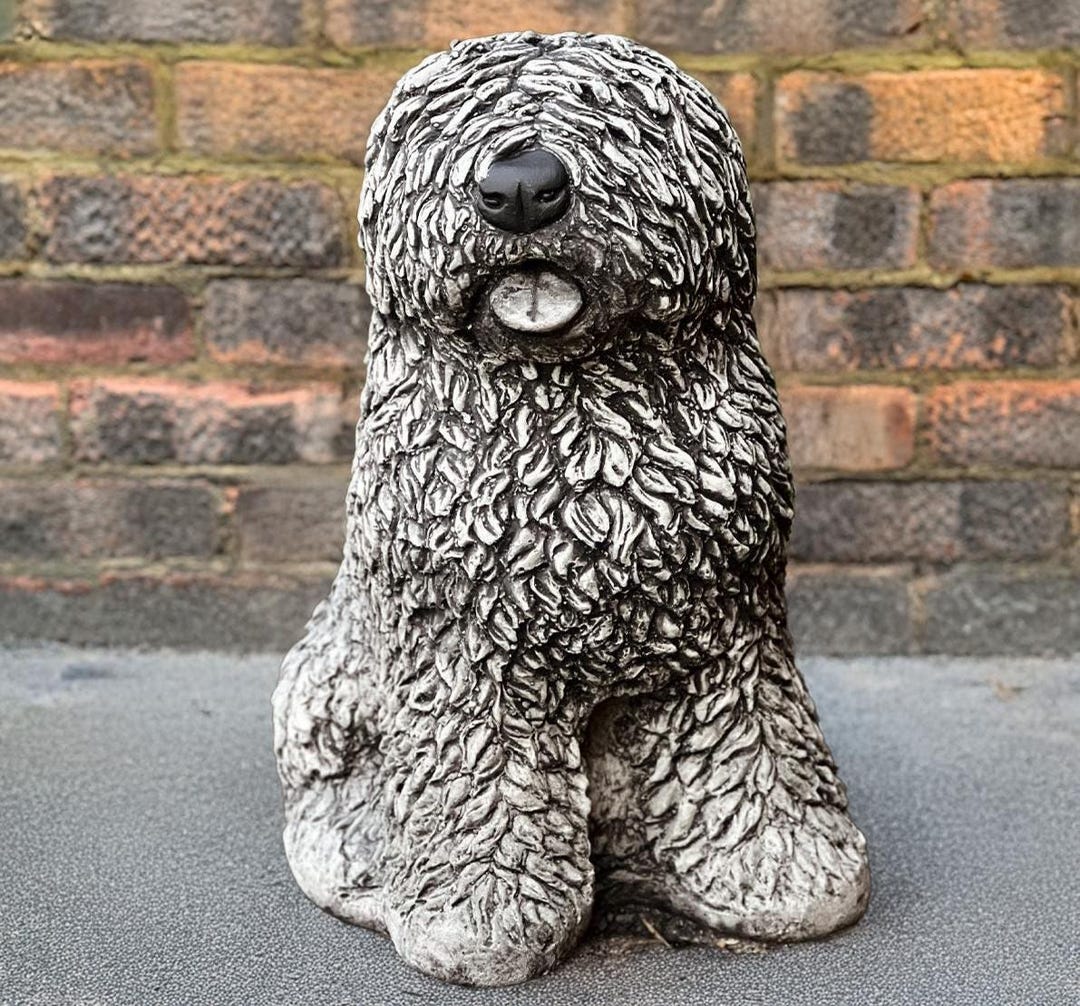 Garden Sheepdog Sculpture Concrete English Dog Figurine Cement Dog ...