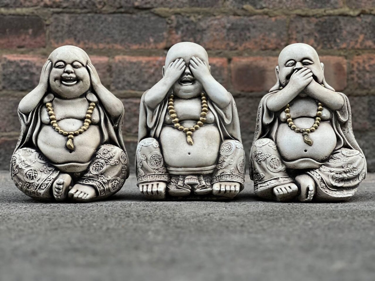 Cement Three Wise Buddha Set Figurine Stone See No Evil, Hear No Evil ...
