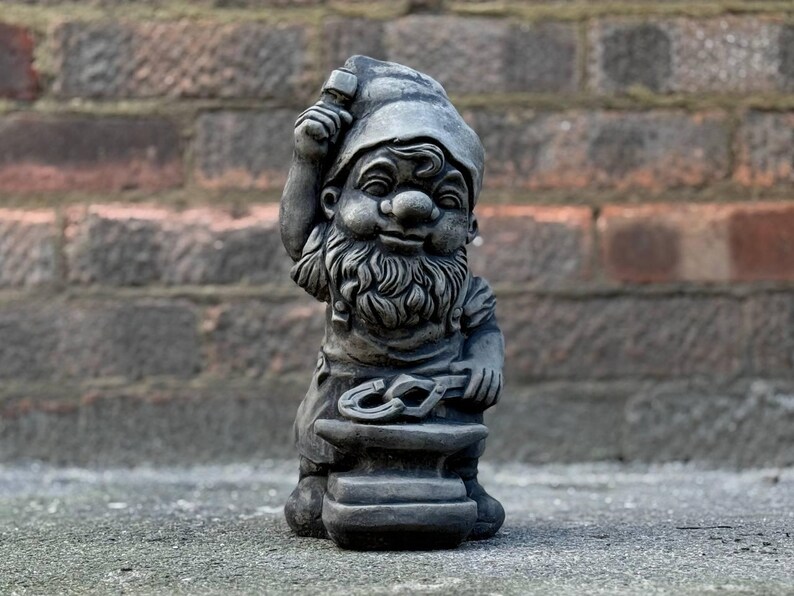 Concrete Blacksmith Gnome Statue Garden Dwarf Sculpture Handcrafted ...