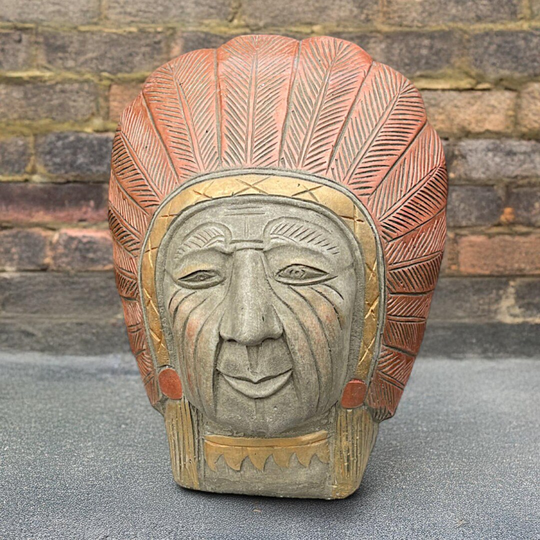 Handmade Concrete Tribal Chief Sculpture Garden Stone Face Statue ...