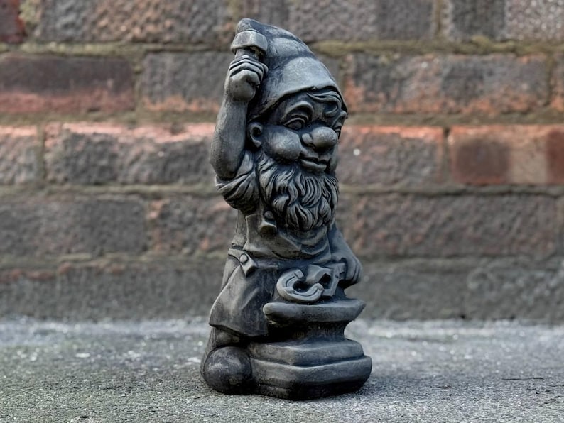 Concrete Blacksmith Gnome Statue Garden Dwarf Sculpture Handcrafted ...