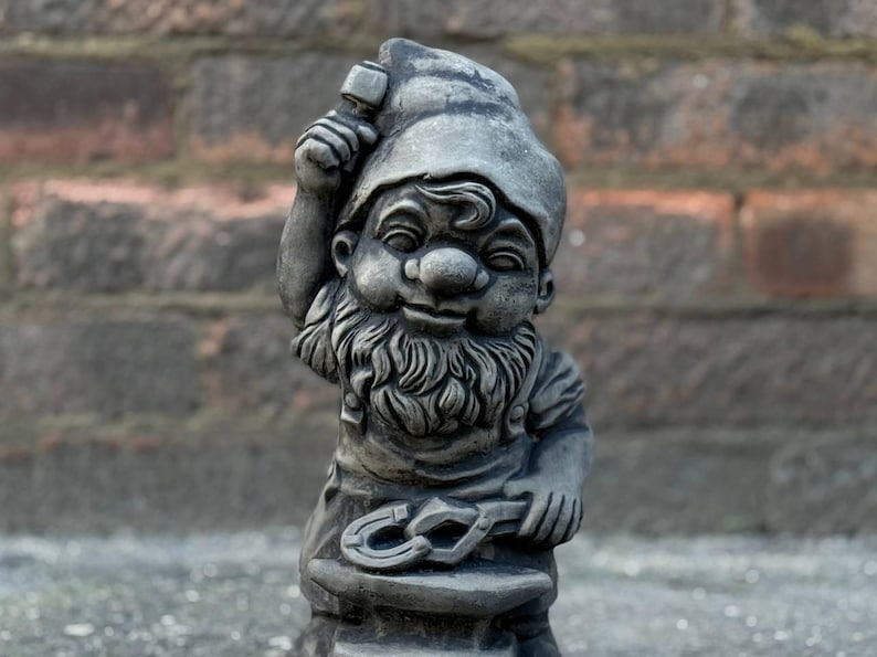 Concrete Blacksmith Gnome Statue Garden Dwarf Sculpture Handcrafted ...