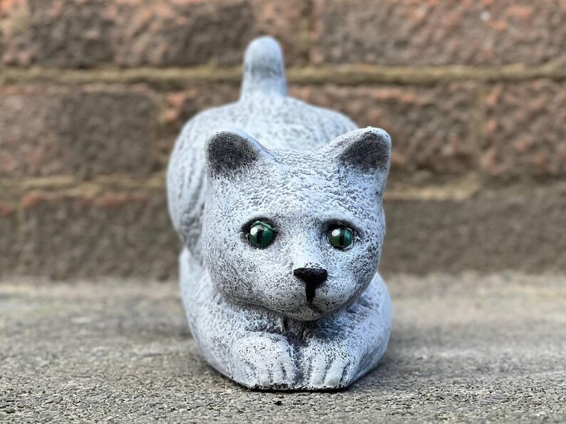 Playful Cat Figurine Cement Kitten Decoration Stone Kitty Sculpture ...