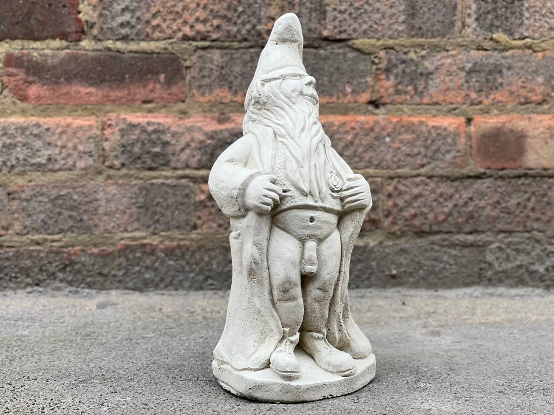 Stone Gnome Statue Funny Concrete Nude Gnome Decoration Outdoor Pixie ...