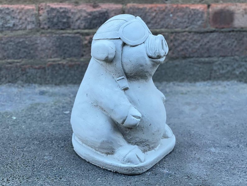 Stone Pig Statue Farm Animal Concrete Sculpture Aviator Pig Garden ...