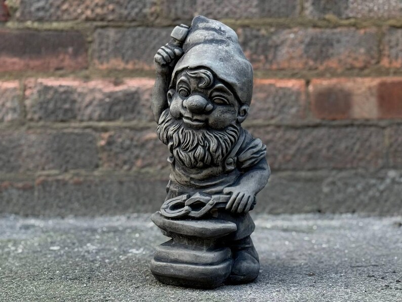 Concrete Blacksmith Gnome Statue Garden Dwarf Sculpture Handcrafted ...