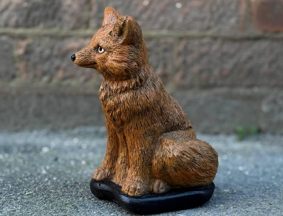 Concrete Fox Statue Stone Sitting Fox Figure Concrete Animal Decoration ...