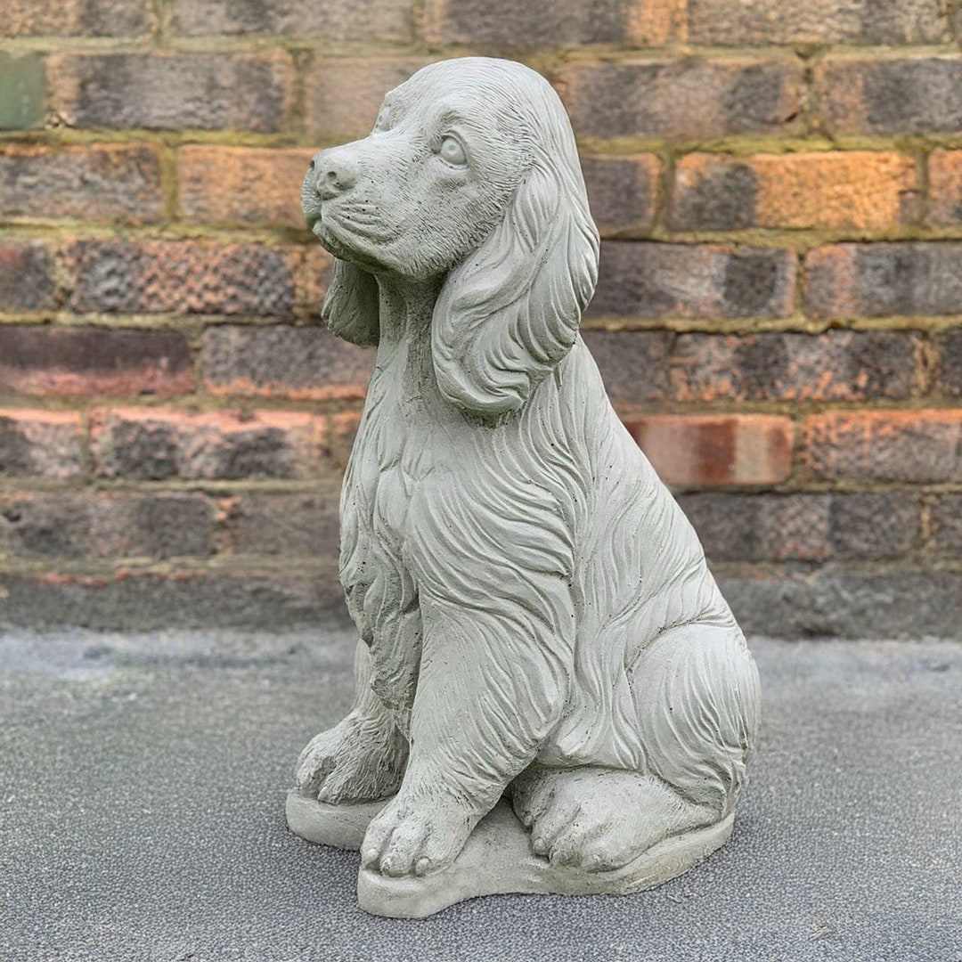 Stone Spaniel Statue Concrete Large Dog Sculpture Cement Pet Figurine ...