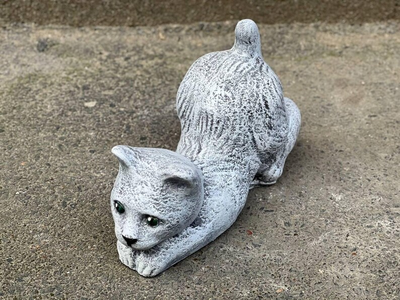 Playful Cat Figurine Cement Kitten Decoration Stone Kitty Sculpture ...