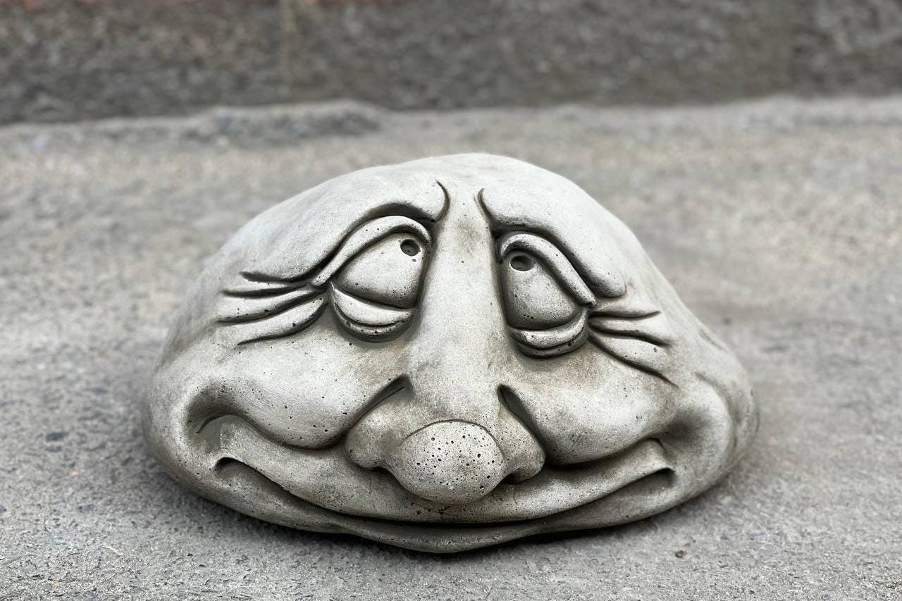 Stone Smiling Face Sculpture Funny Garden Ornament Outdoor Funny Cement ...