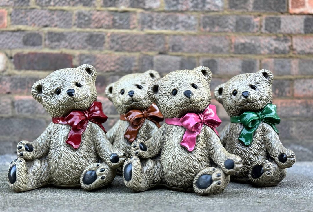 Stone Teddy Bear Sculpture Collection Concrete Bear Figurines Handmade ...