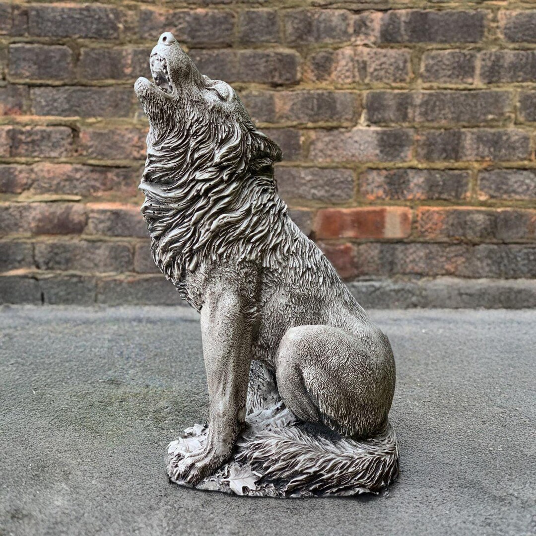 Outdoor Wolf Sculpture Concrete Animal Statue Stone Large Wolf Figurine ...