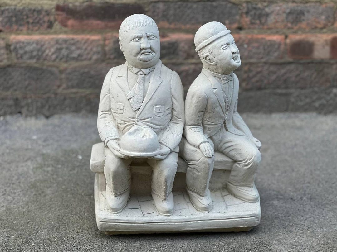 Stone Laurel and Hardy Statue Concrete Comedy Duo Sculpture Outdoor ...