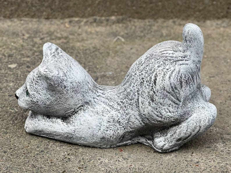 Playful Cat Figurine Cement Kitten Decoration Stone Kitty Sculpture ...