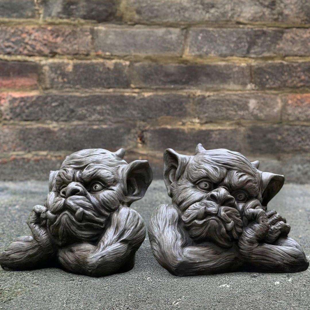 Stone Pair of Demons Sculpture Concrete Demon Couple Statue Gothic ...