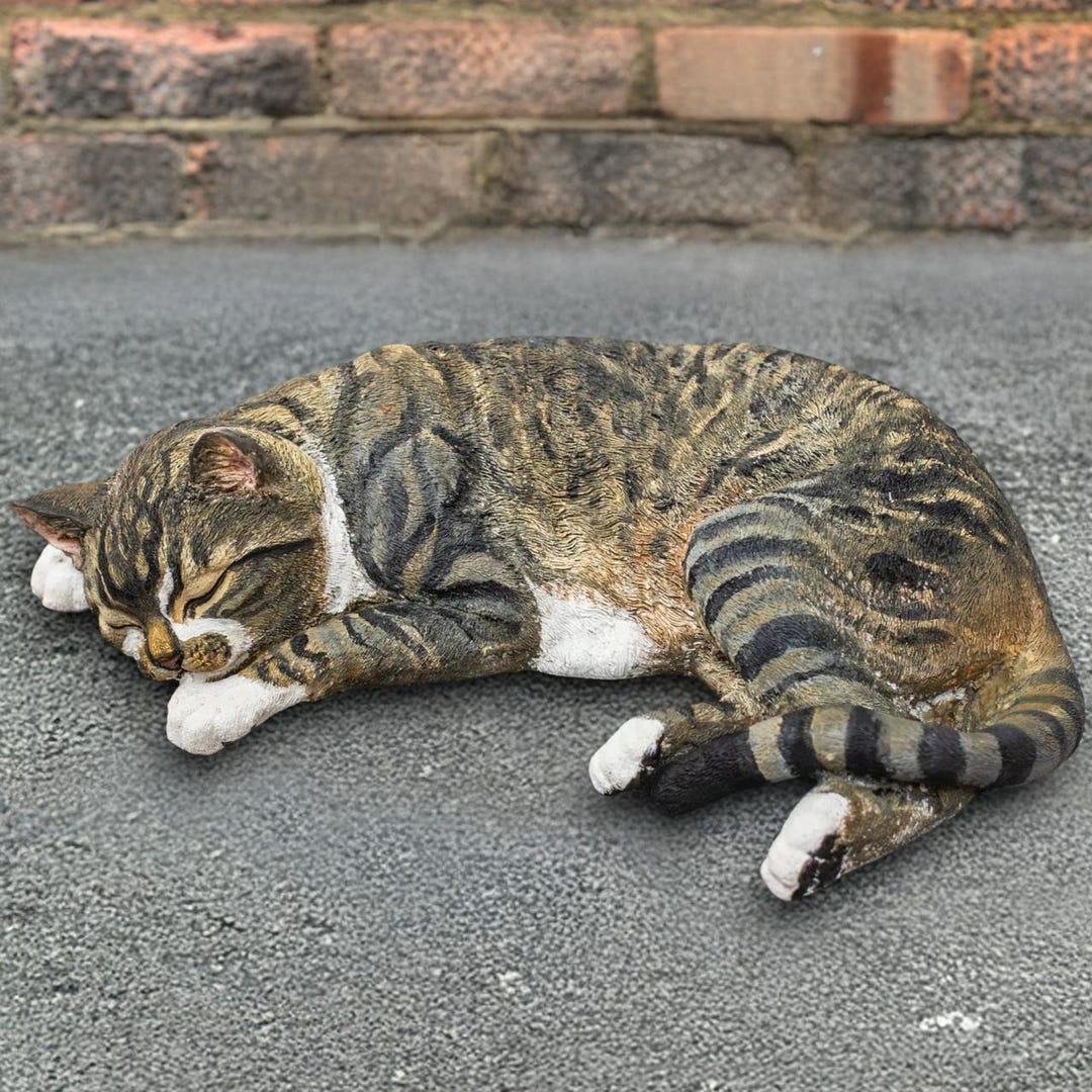 Stone Sleeping Cat Statue Relaxed Cat Sculpture Cute Kitty Figurine ...
