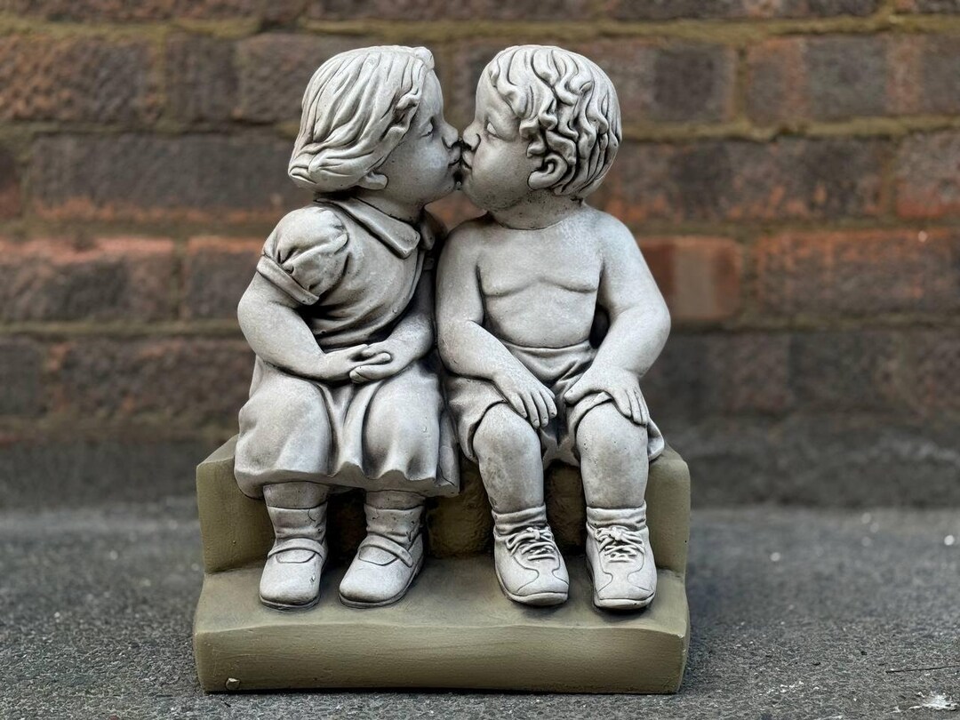 Stone Pair Children Statue Concrete Boy and Girl Sculpture Cement ...