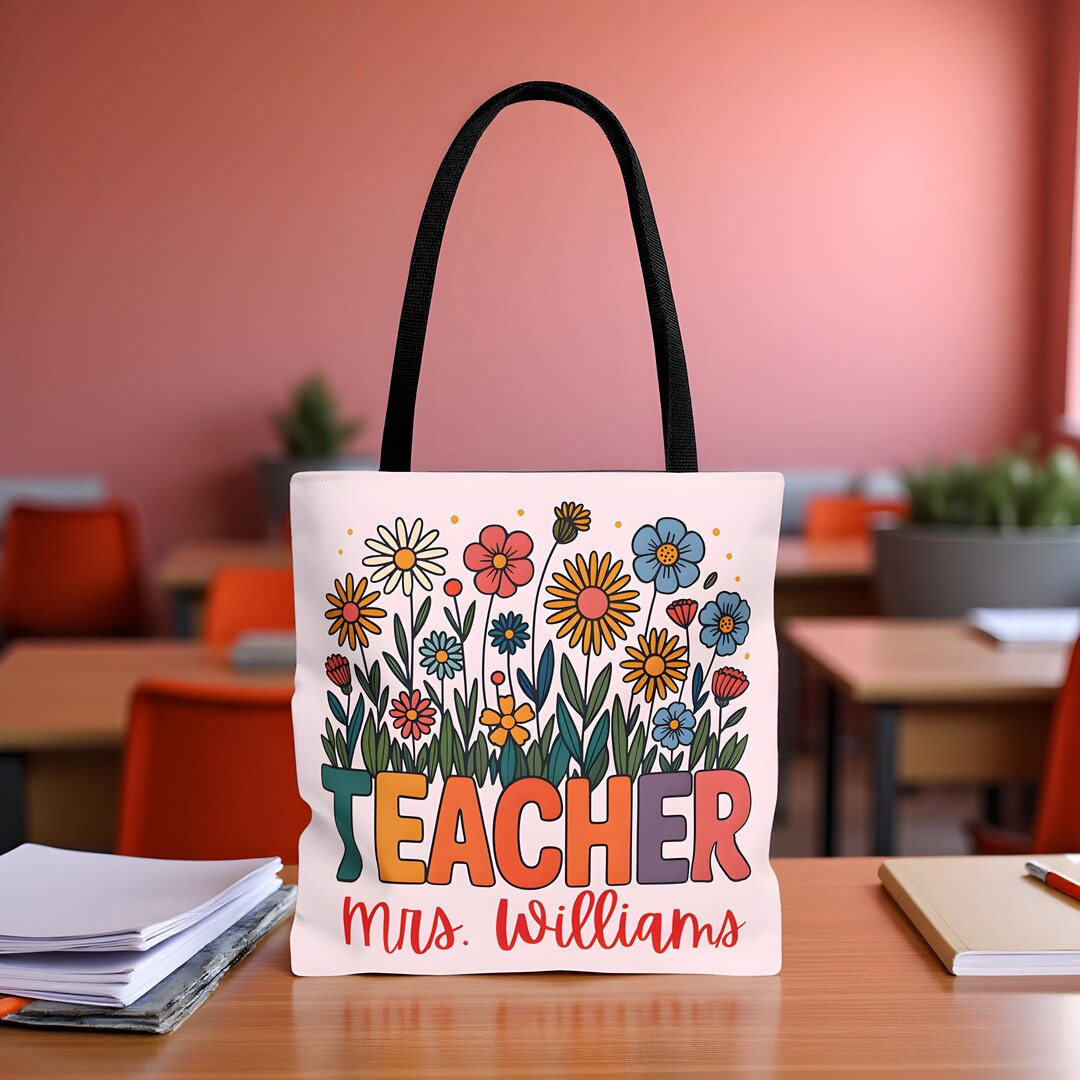 Personalized Teacher Tote Bag: Floral Design, Classroom Supply Carrier ...
