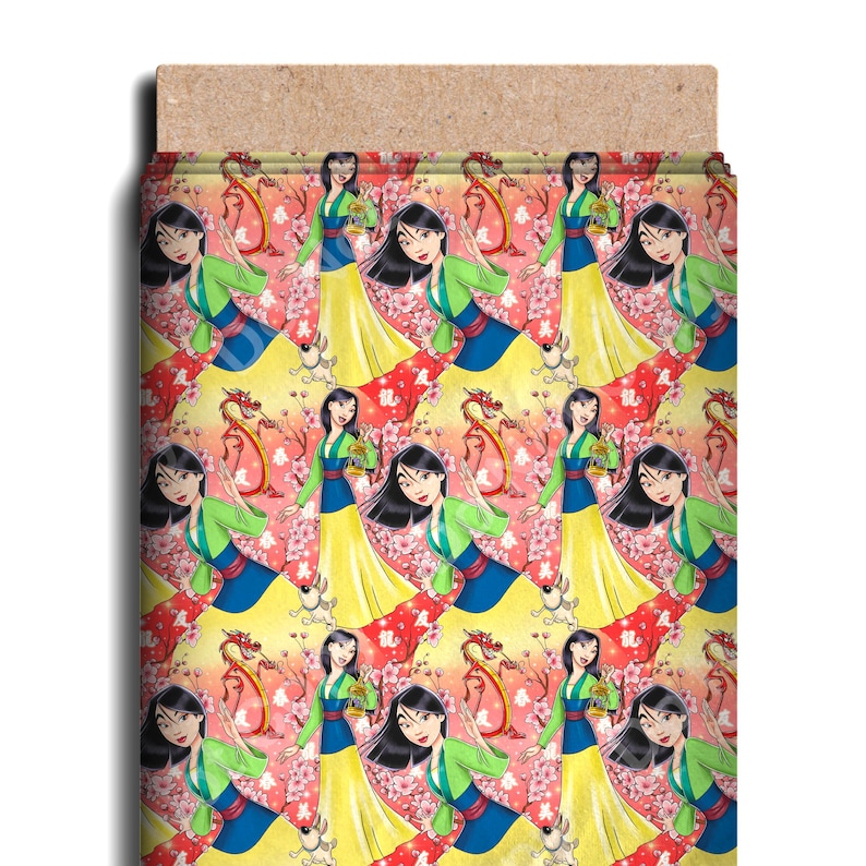 Cartoon Character Fabric, Movie, Princess, Mulan, Custom, Cotton Lycra ...