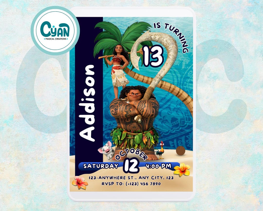 Moana Birthday Party Invitation Card – Birthday Card for Boys and Girls ...
