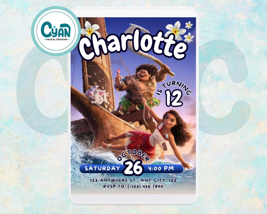 Moana Birthday Party Invitation Card – Birthday Card for Boys and Girls ...
