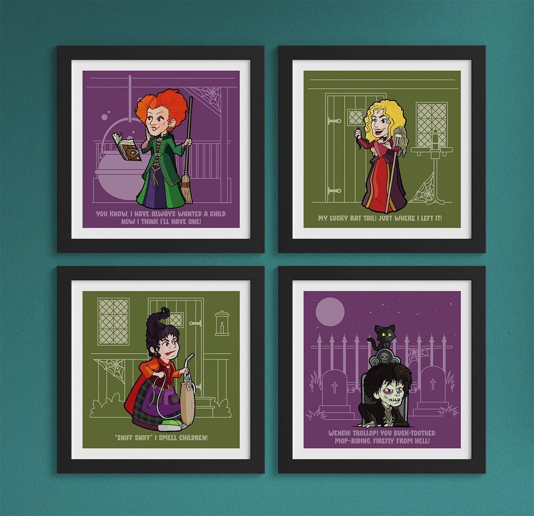 Hocus Pocus Sanderson Sisters Print Set, 8x8 Halloween Wall Art, Sarah ...