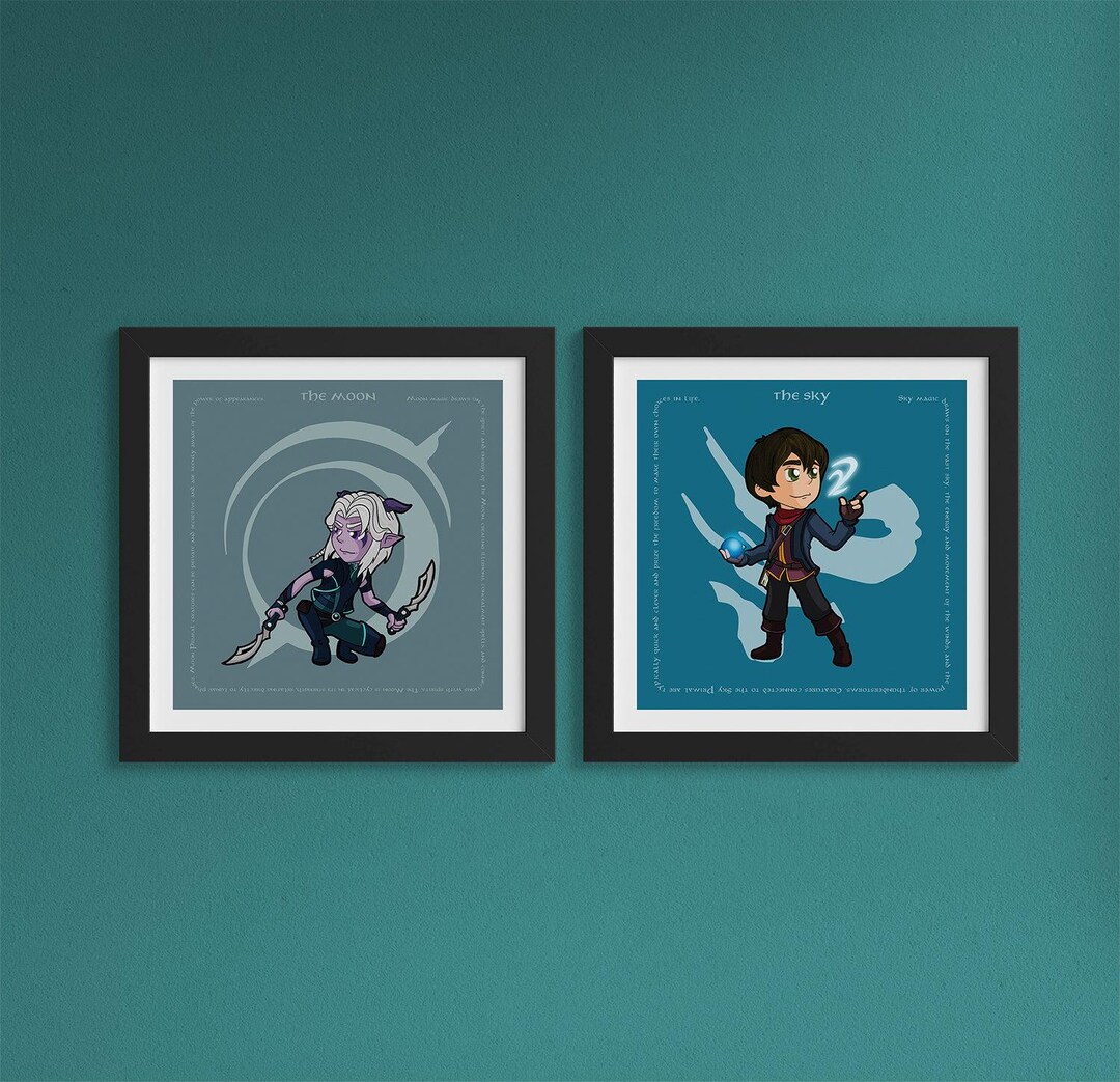 Dragon Prince Print Set, 8x8 Fantasy Wall Art, Rayla Callum Magic ...