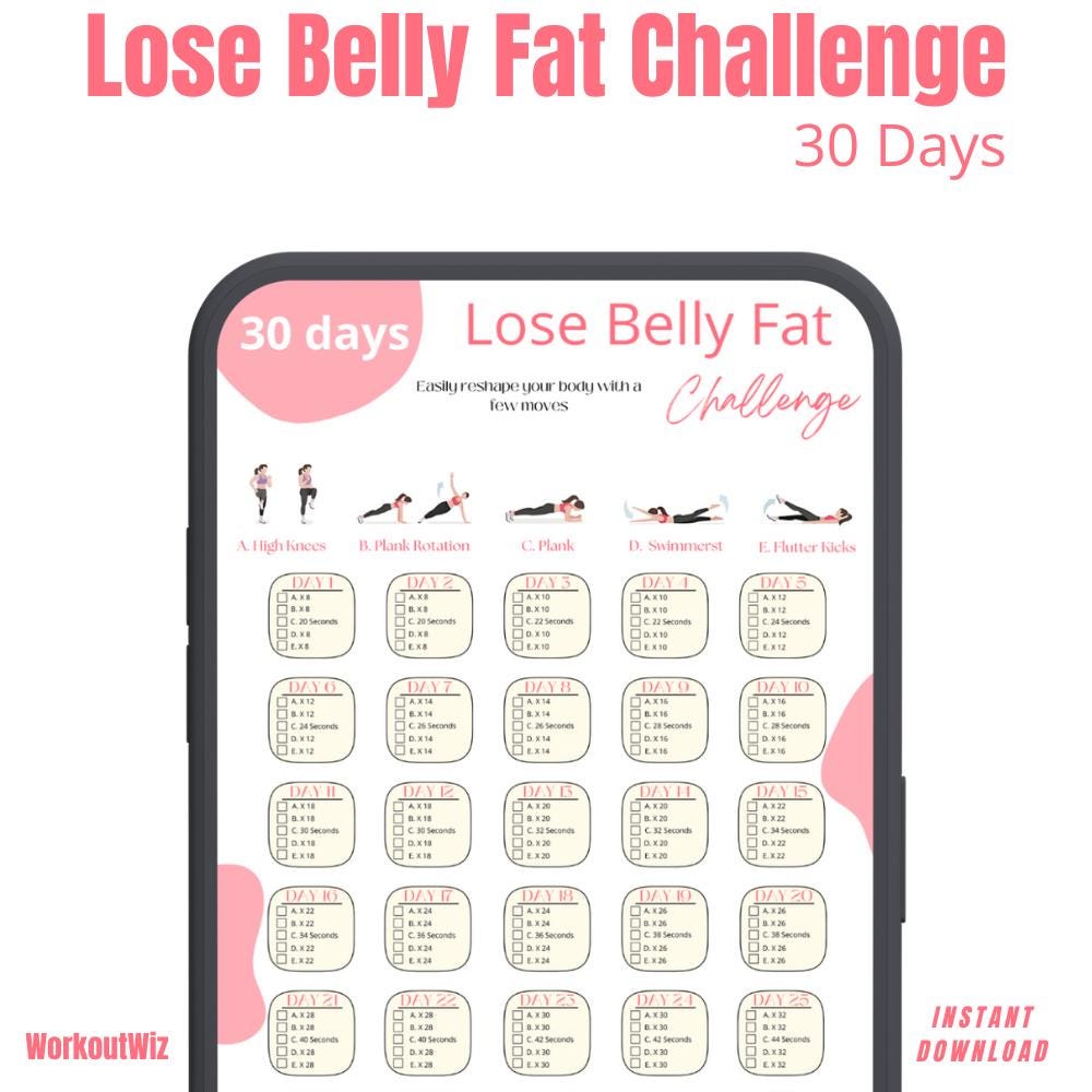 30 Days Flat Belly Challenge, 30 Day Home Workout Plan, 30 Day Belly ...