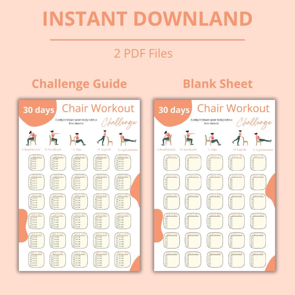 30 Day Chair Workout Seniors Challenge, Full Body Exercise Guide, Chair ...