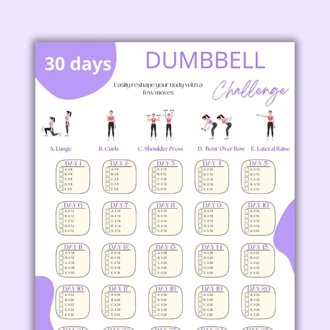 30 Day Dumbbell Challenge | Dumbbell Fitness | Printable Dumbbell ...