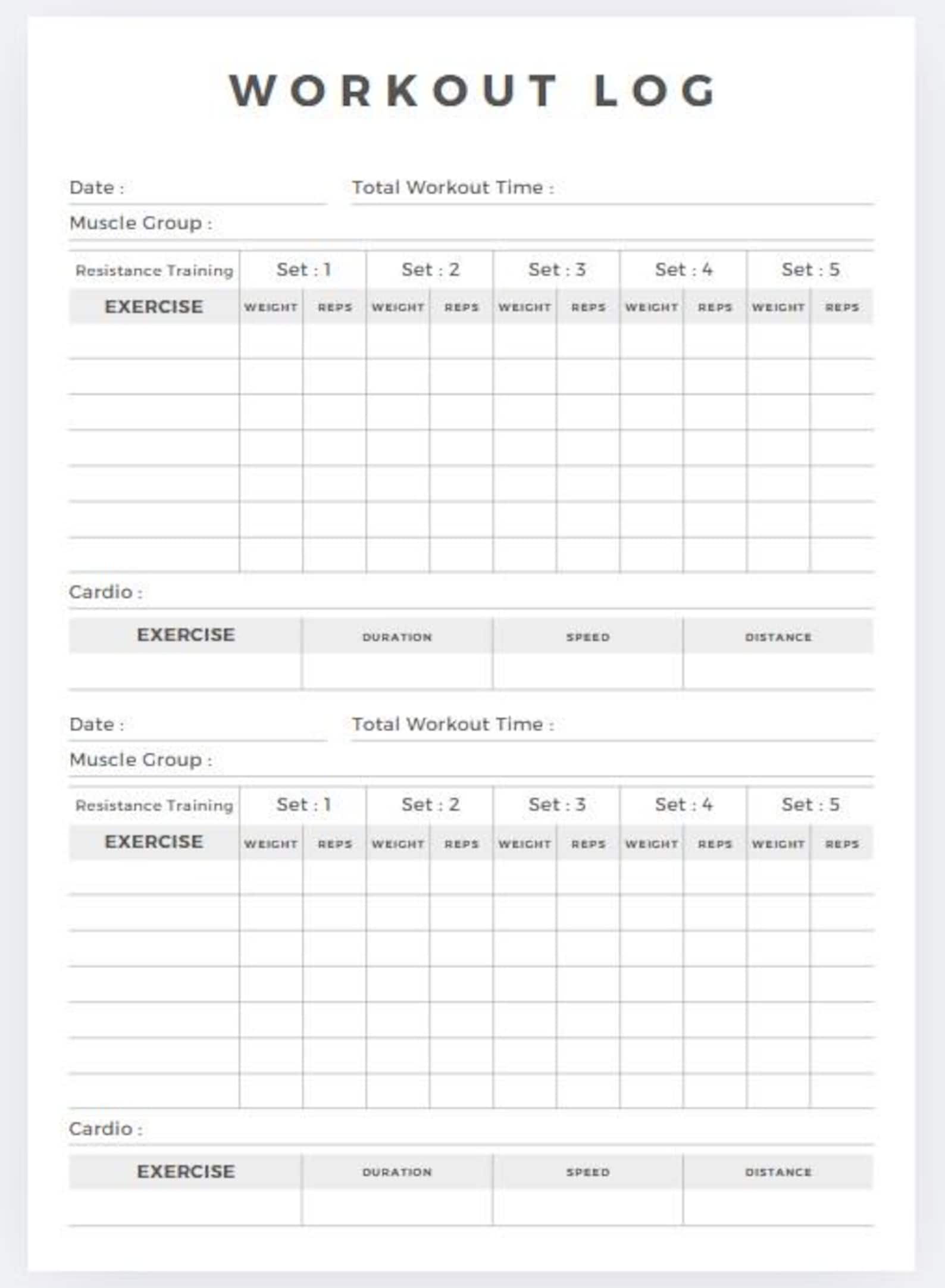 Exercises Tracker, Printable Exercise Tracker, Exercise Log Tracker ...