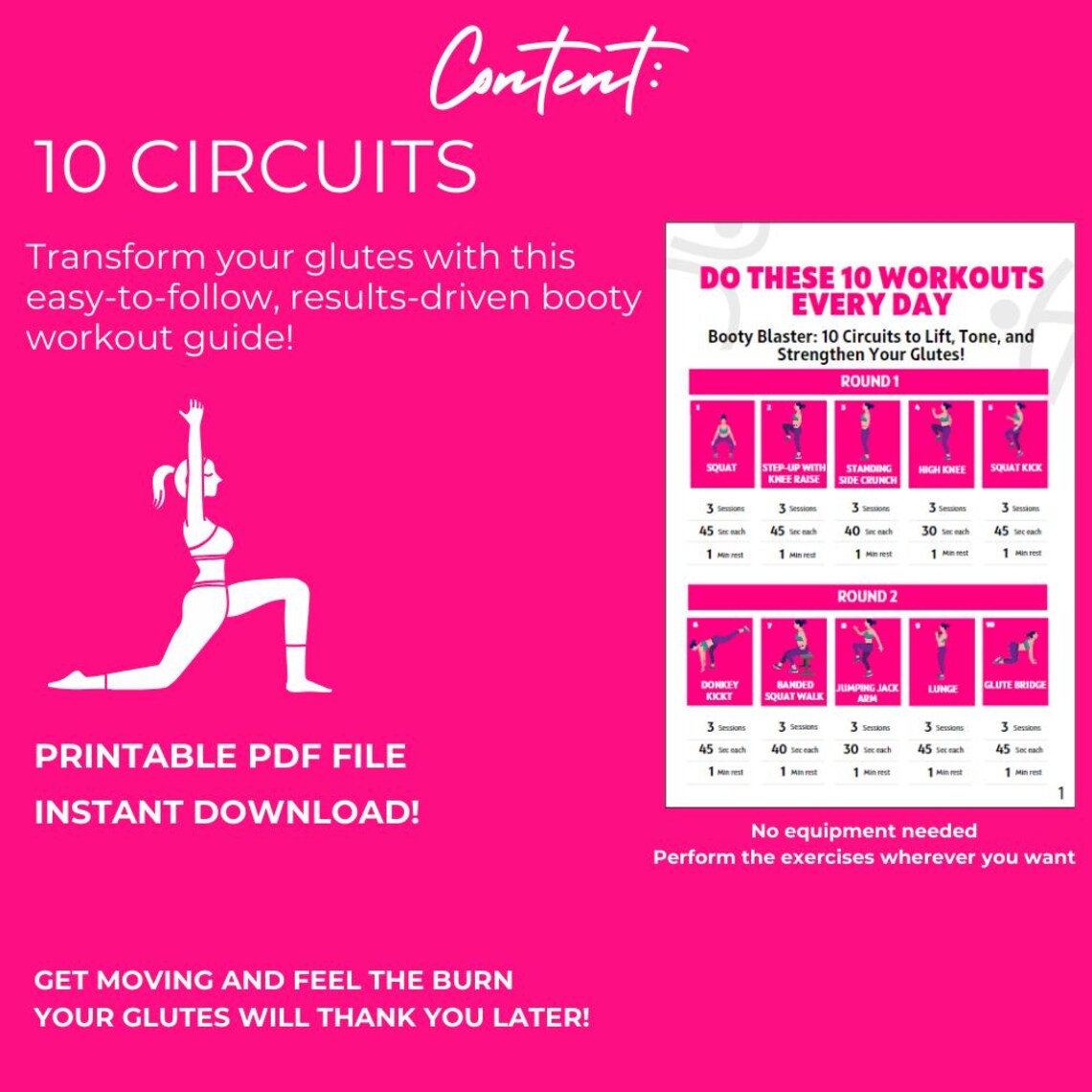 Booty Sculpting, Bigger-glutes, Squat Challenge, Workout Plan Butt ...