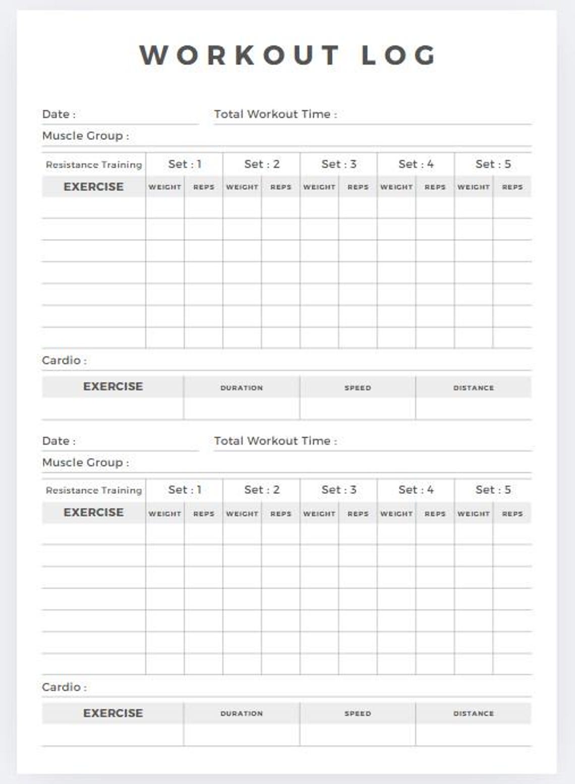 Exercises Tracker, Printable Exercise Tracker, Exercise Log Tracker ...