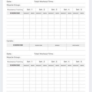 Exercises Tracker, Printable Exercise Tracker, Exercise Log Tracker ...
