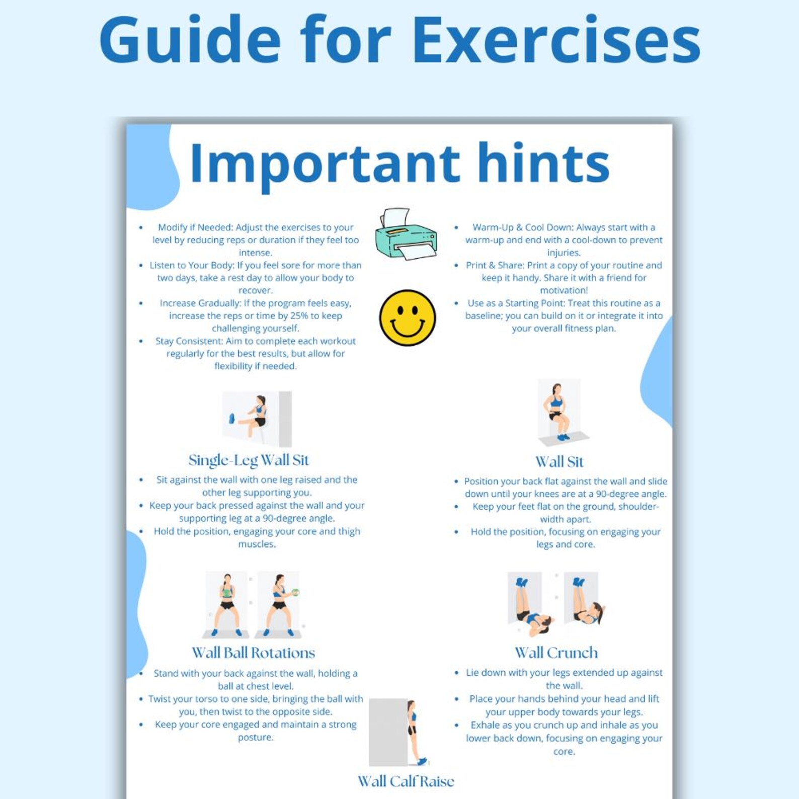 30 Day Wall Exercise Challenge Printable | Wall Fitness | Quick Workout ...