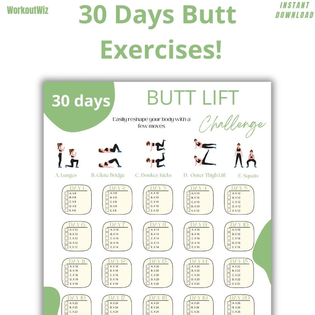 30 Days Challenge, Butt Lift Challenge, Glutes Workout Gym, Lower Body ...