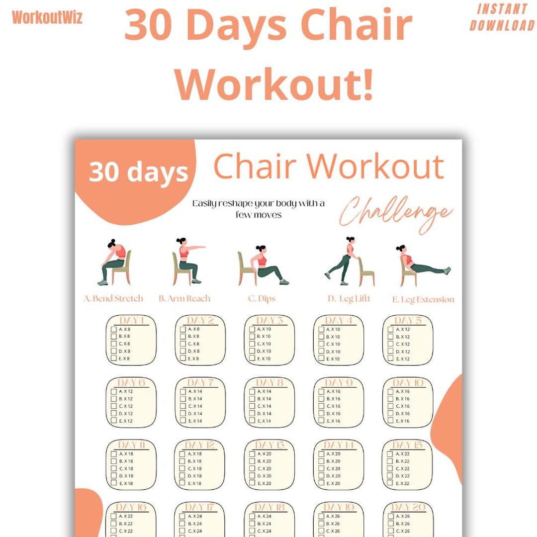 30 Day Chair Workout Seniors Challenge, Full Body Exercise Guide, Chair ...